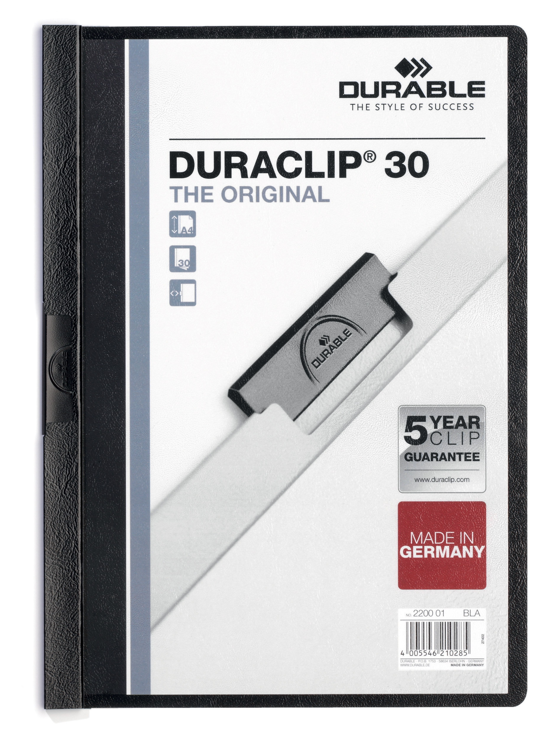 Skoroszyt zaciskowy DURACLIP 30 czarny Durable 2200 01 - Sklep Durable